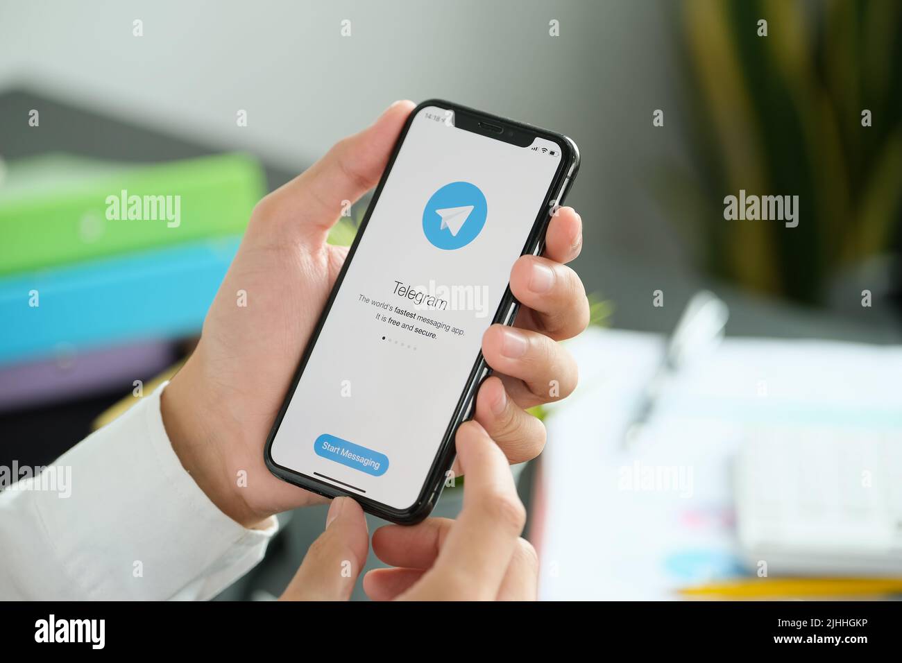CHIANG MAI, THAILAND April 06 2021 : Telegram application icon on Apple ...