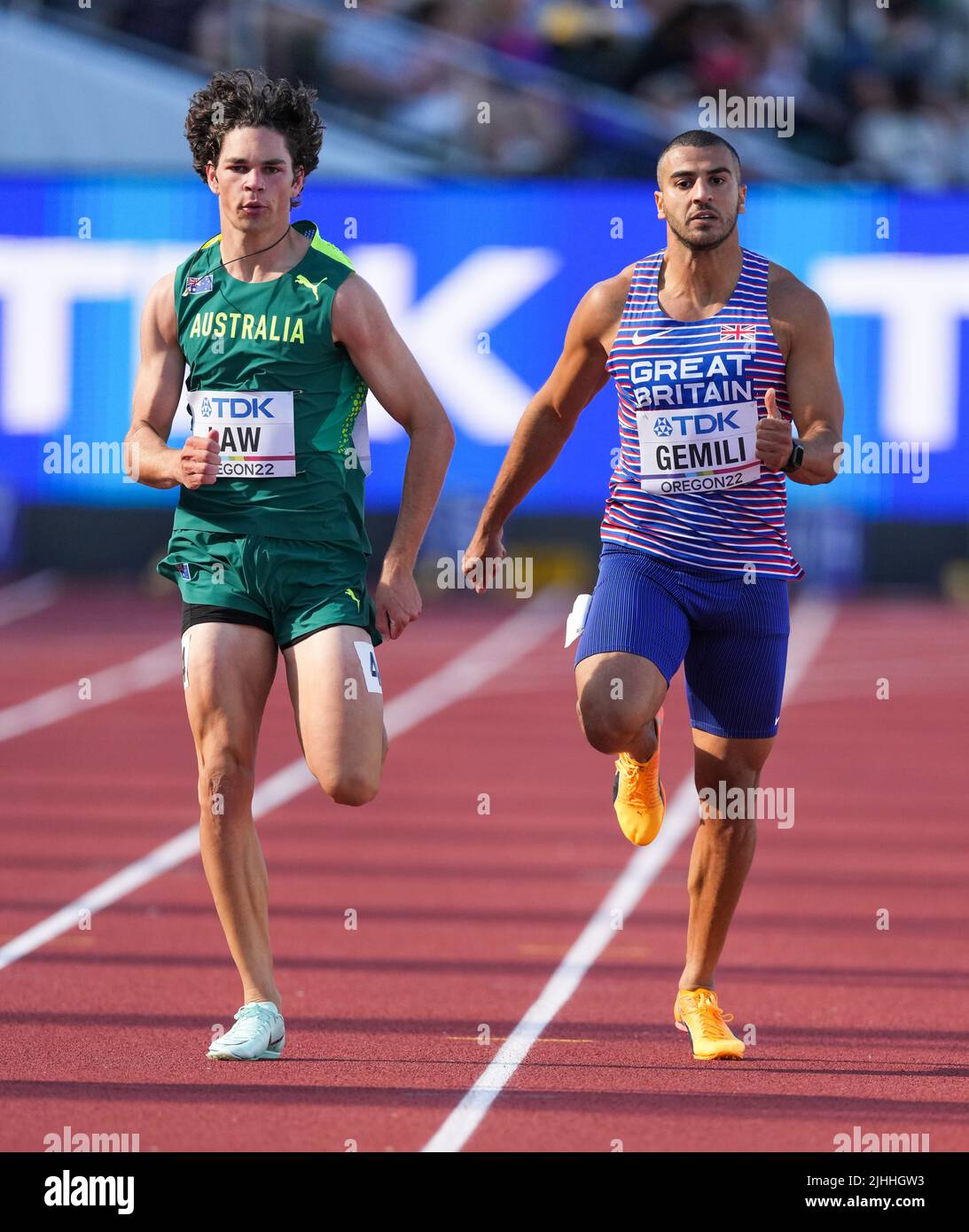 Great Britain's Adam Gemili (right) during the Men’s 200m heat 6 on day ...