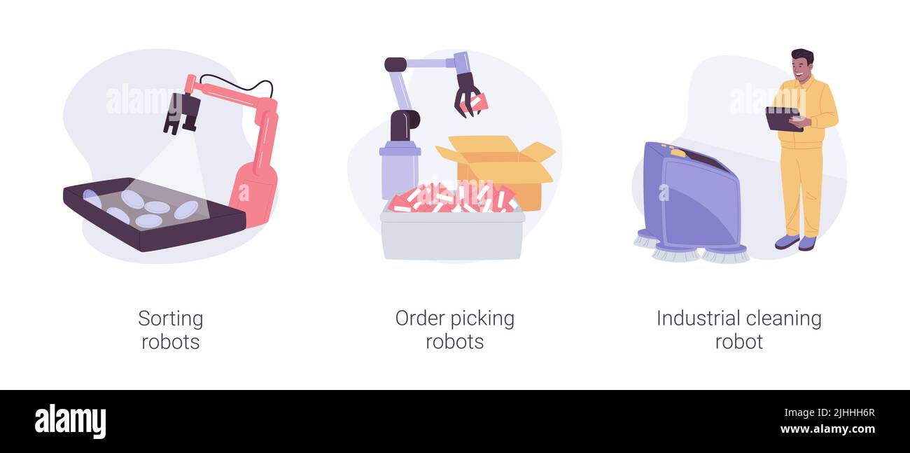 Industrial robots isolated cartoon vector illustrations set Stock ...