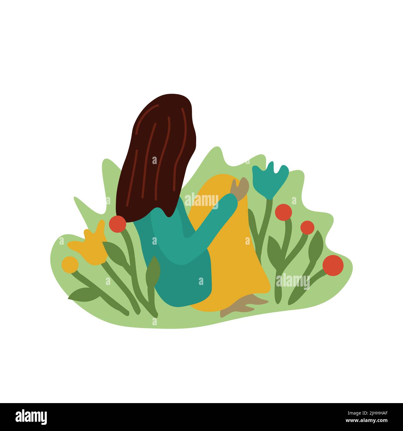 Sitting girl in yellow Stock Vector Images - Alamy