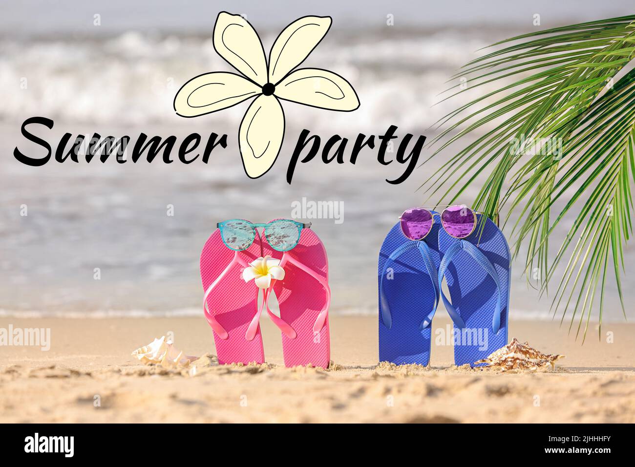 Advertisement banner for summer party with flip-flops and sunglasses ...