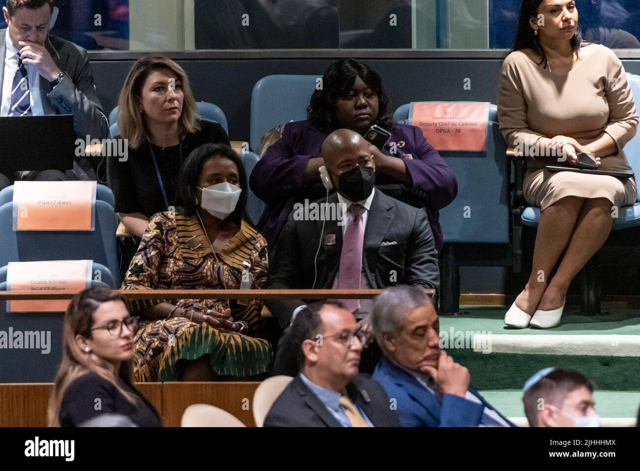 New York. US, July 18, 2022. Mayor Eric Adams (C) attends Nelson ...