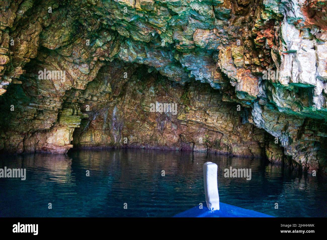 Boat trip view towards the famous caves of Votsi beach in Alonnisos ...