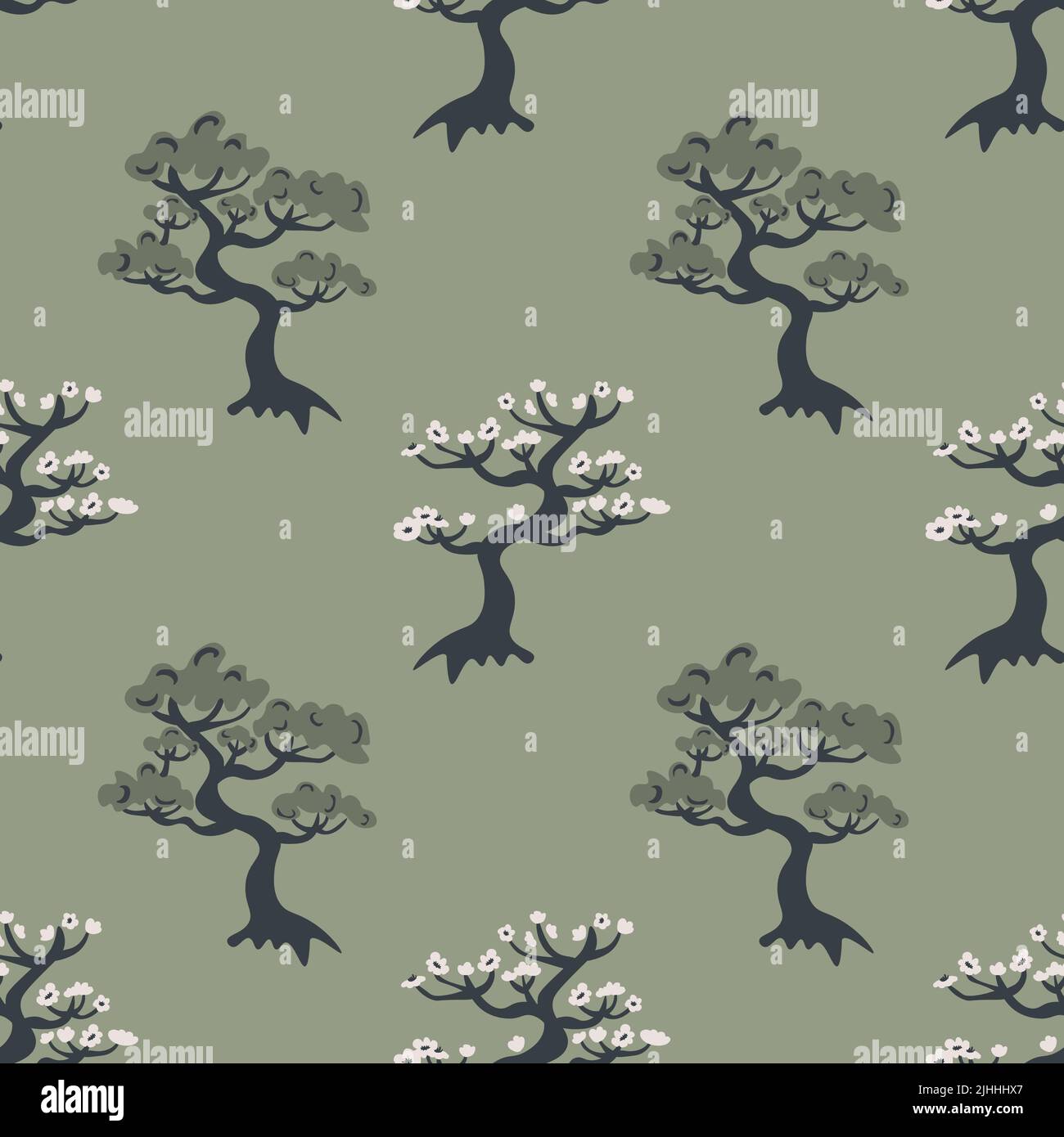 Decorative pine trees and sakuras pattern Stock Vector Image & Art - Alamy