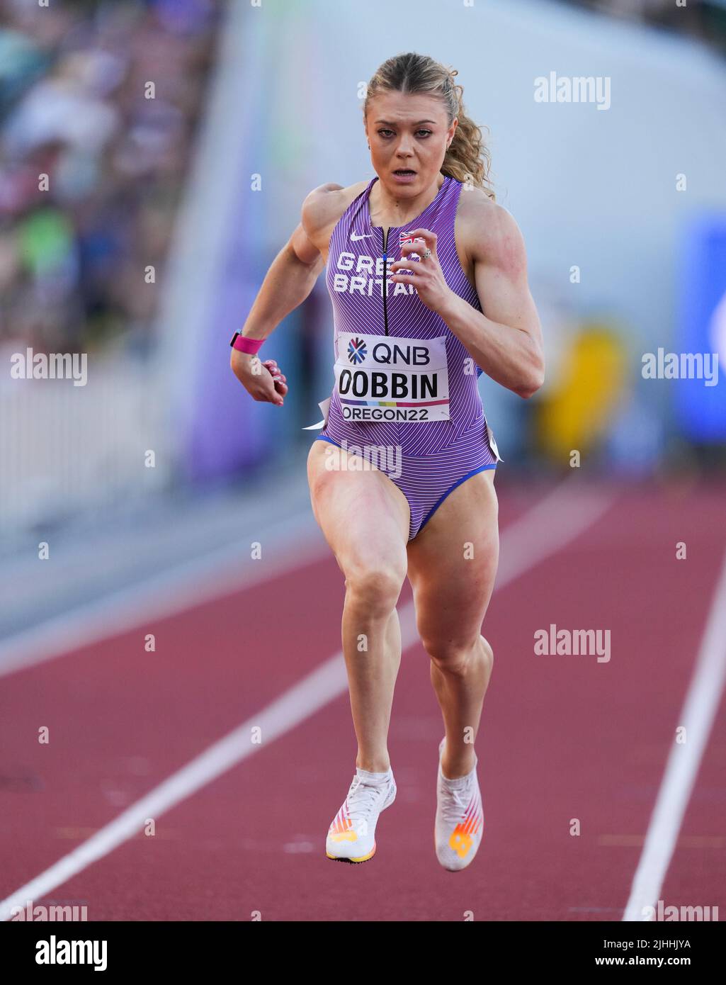 Great Britain's Beth Dobbin during the Women’s 200m heat 3 on day four ...