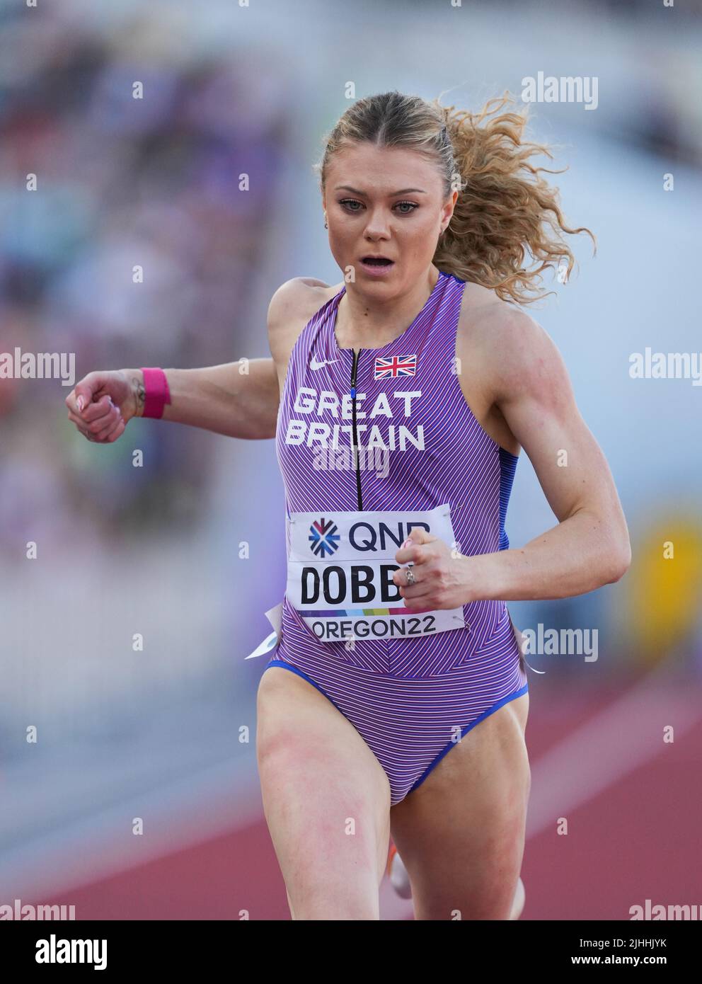 Great Britain's Beth Dobbin during the Women’s 200m heat 3 on day four of the World Athletics ...