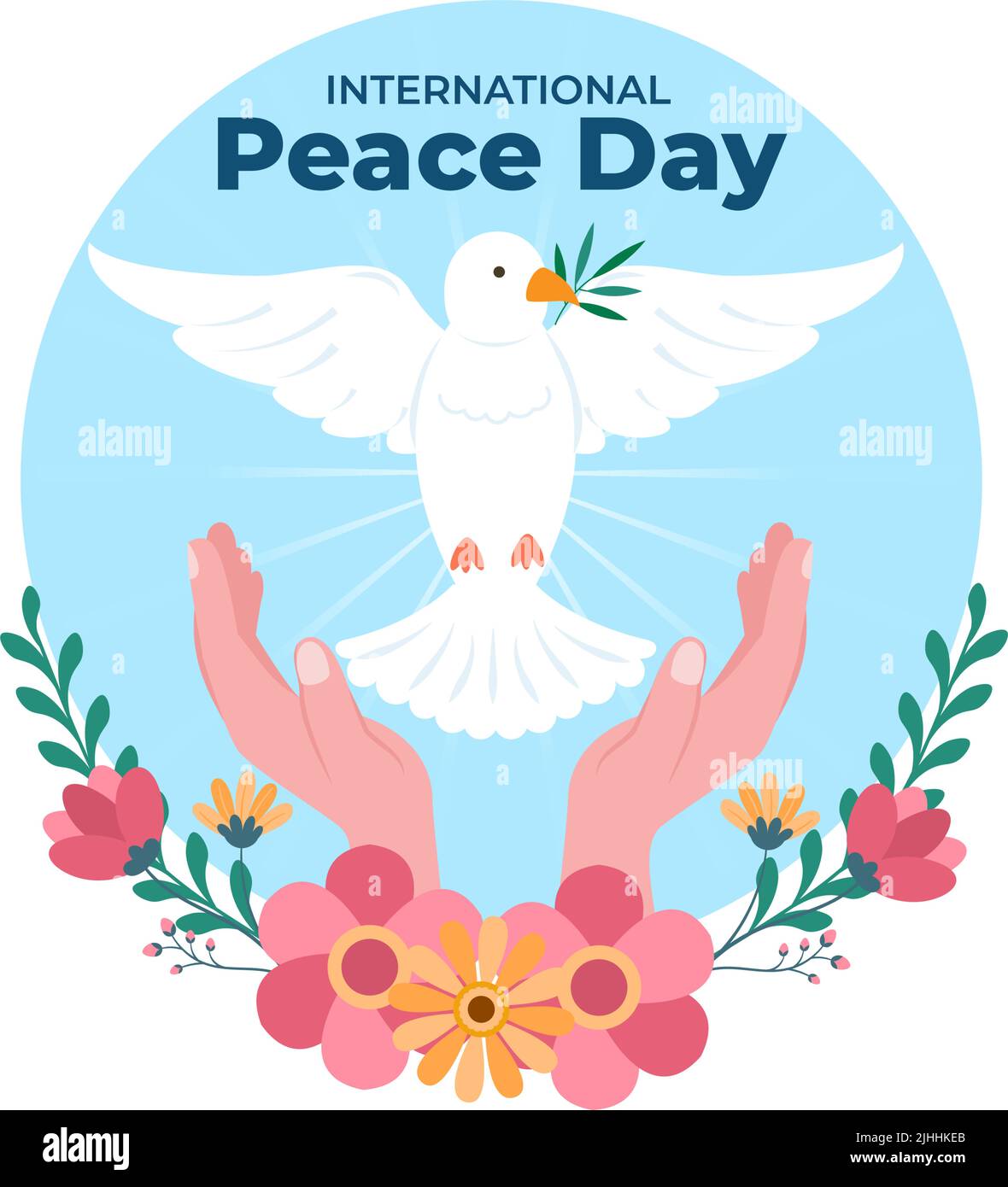 International Peace Day Cartoon Illustration with Hands, Pigeon, Globe ...
