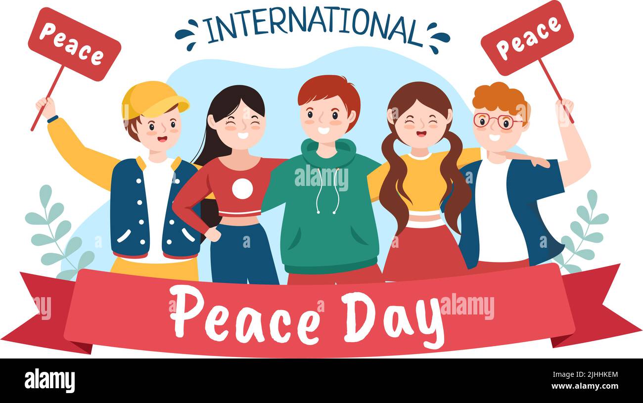 International Peace Day Cartoon Illustration with Hands, Young People ...