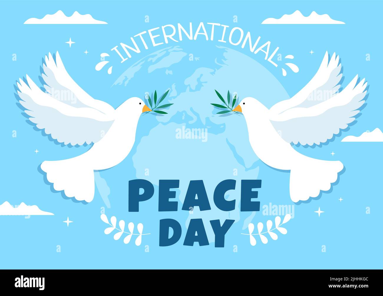 International Peace Day Cartoon Illustration with Hands, Pigeon, Globe ...
