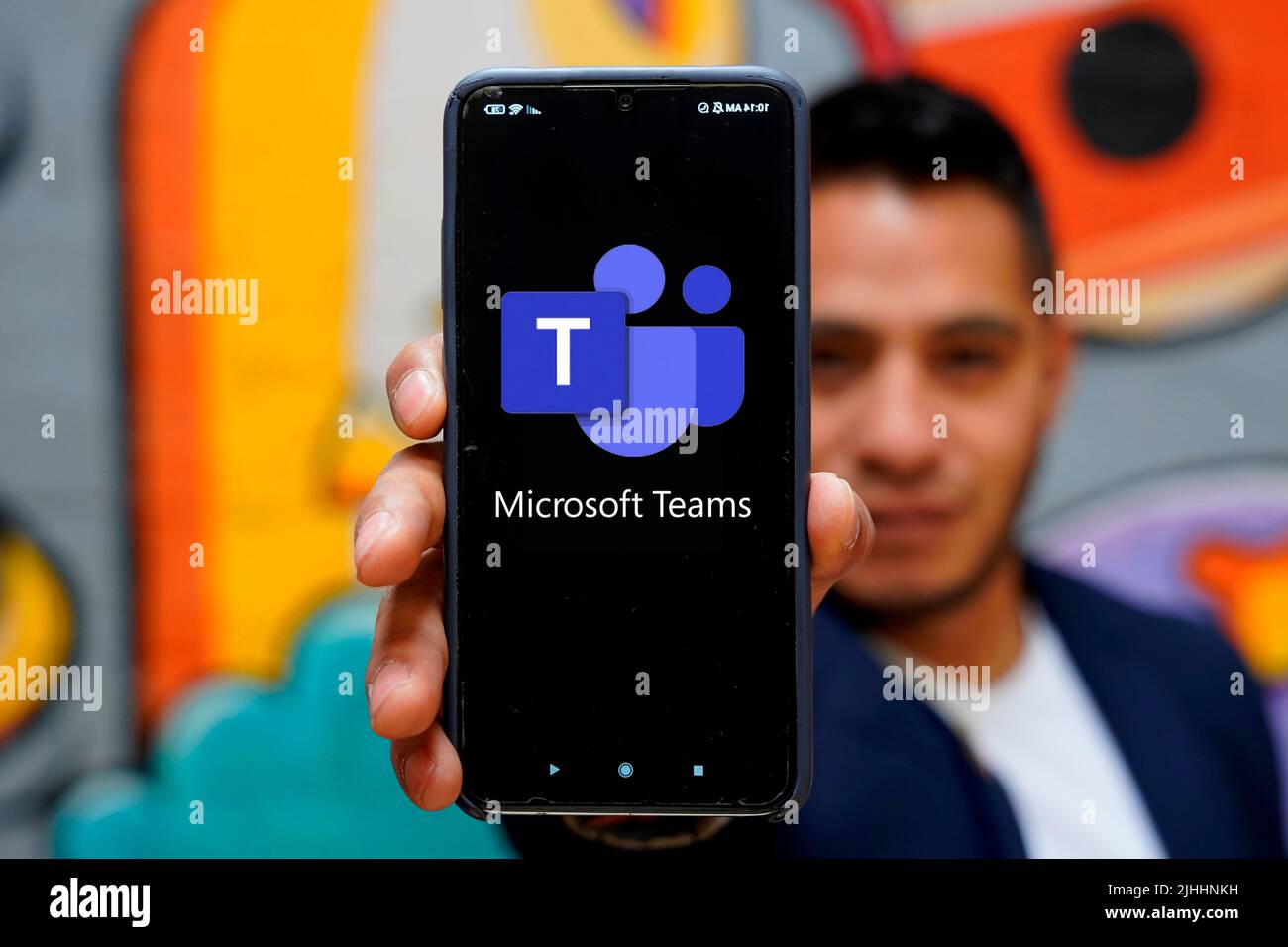 Close-up of the Microsoft Teams logo on a computer screen. This ...