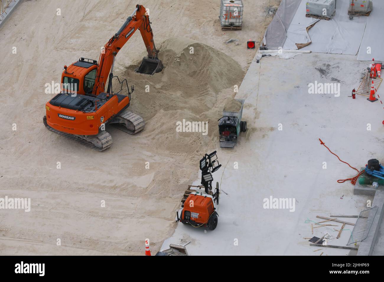 Doosan Medium Crawler Excavator at work in the construction project ...