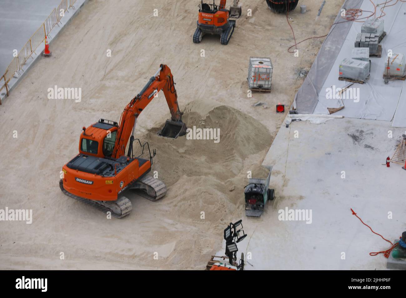 Doosan Medium Crawler Excavator at work in the construction project ...