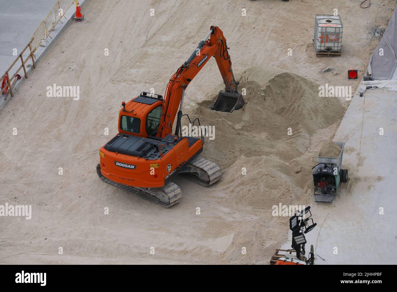 Doosan Medium Crawler Excavator at work in the construction project ...