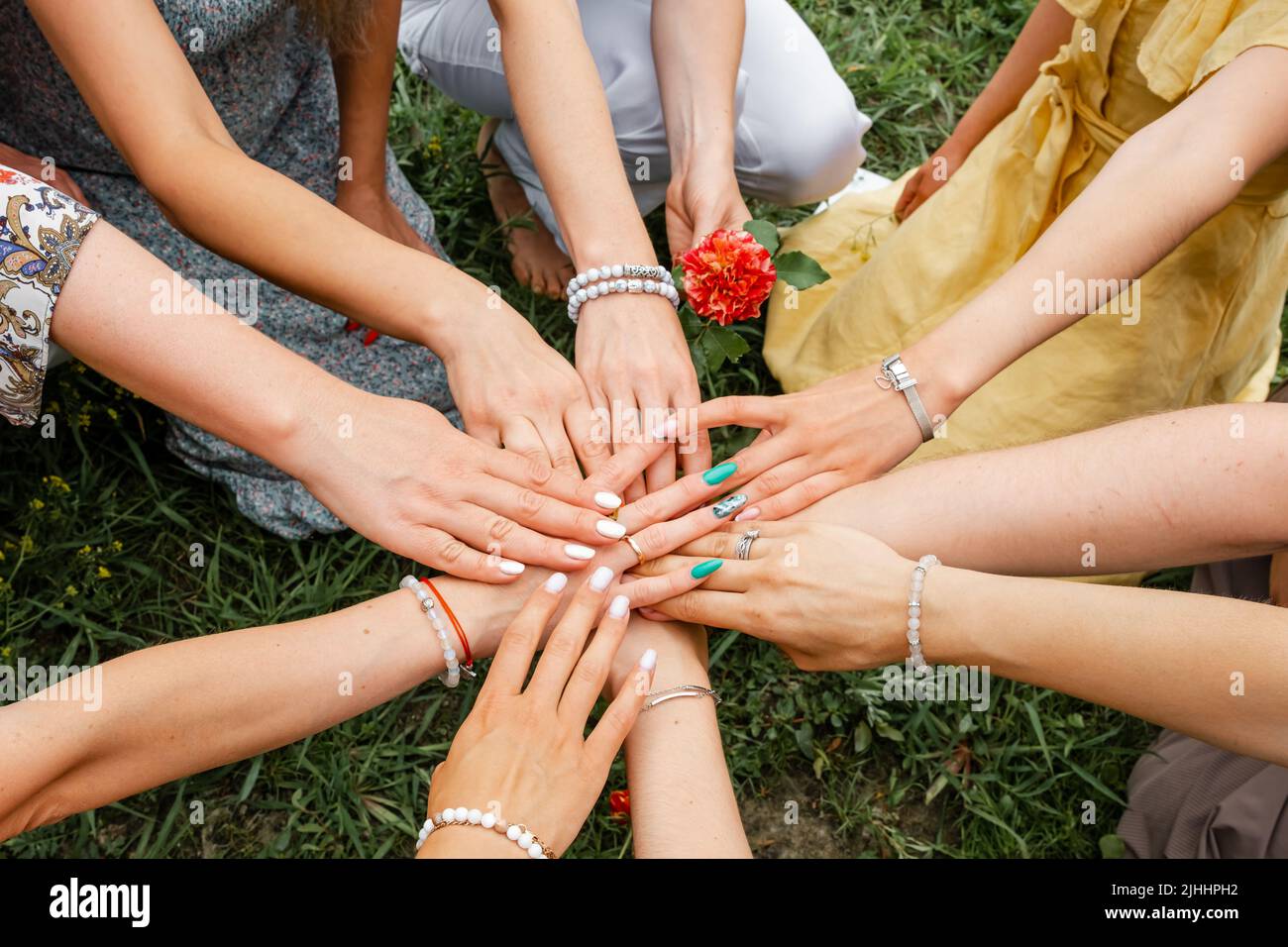 Many hands together: group of people joining hands. Teamwork Stock ...