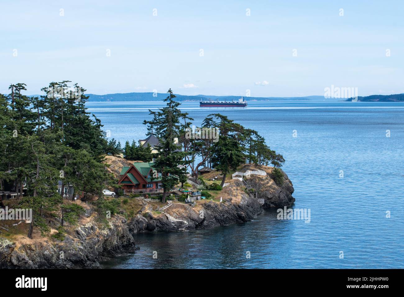 Bulk carrier passing through Swanson Channel, North Pender Island ...