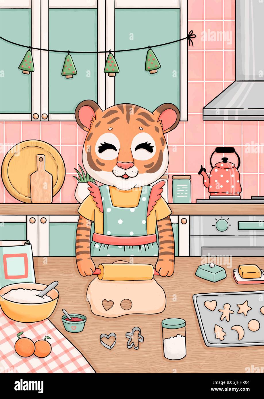 New year mother tiger cooking vector illustration Stock Vector Image ...