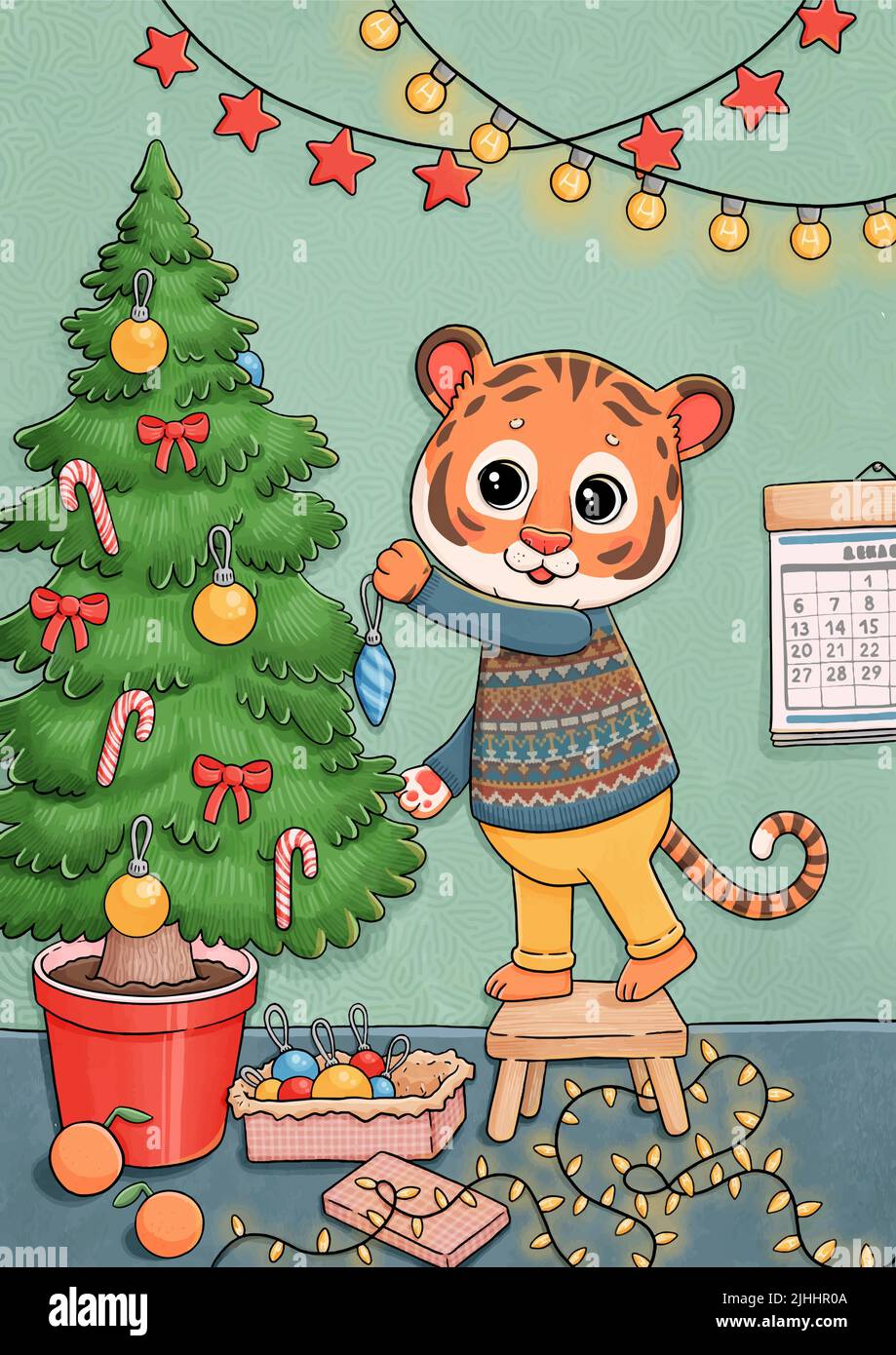New year cute tiger Christmas tree vector Stock Vector Image & Art - Alamy