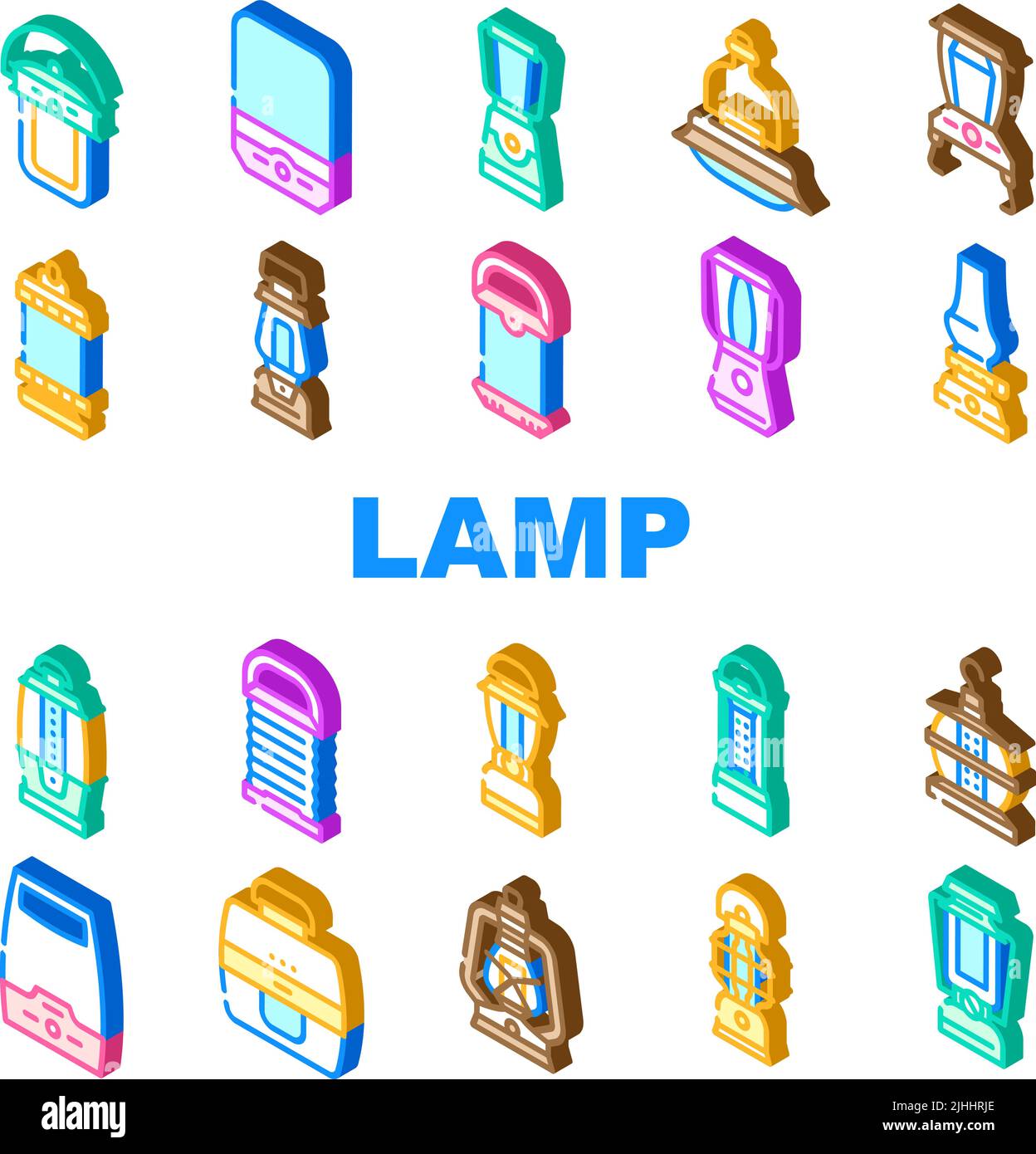Camp Lamp Lighting Equipment Icons Set Vector Stock Vector Image & Art ...