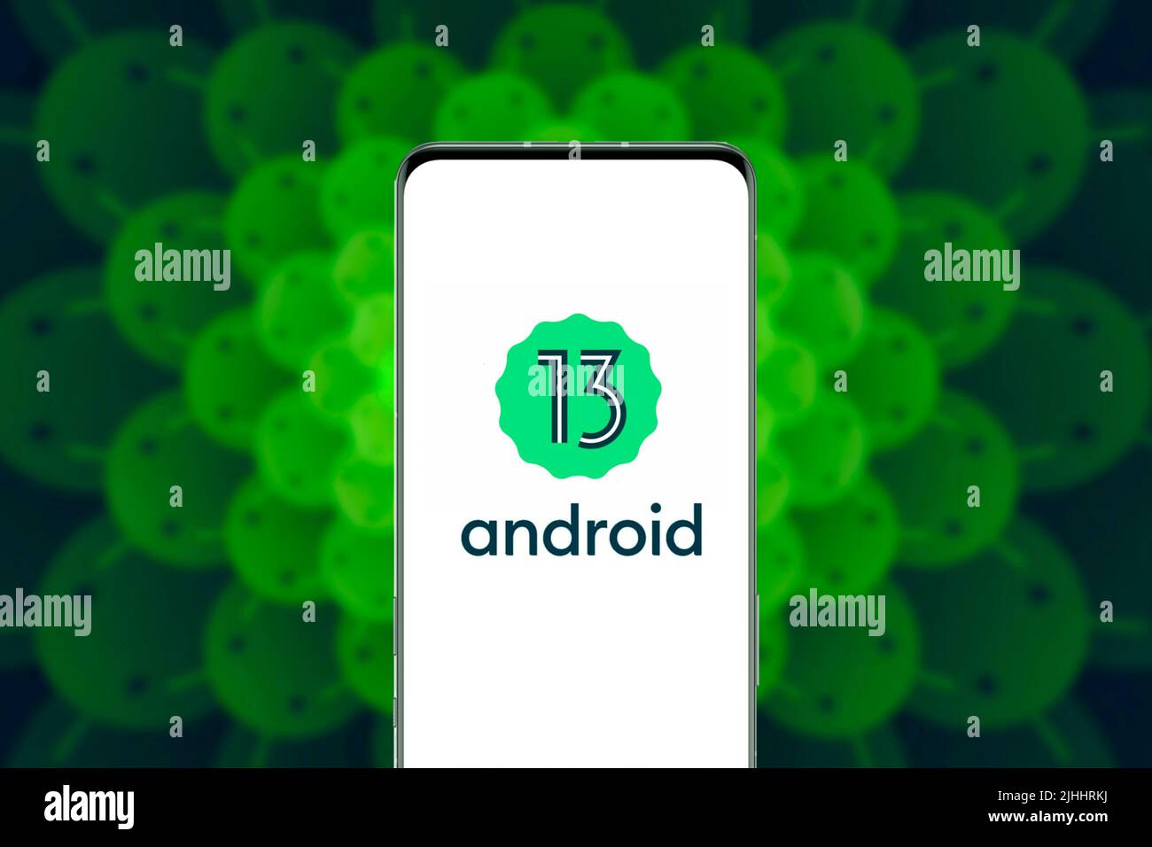 Smart phone with android 13 logo. google operating system. United ...