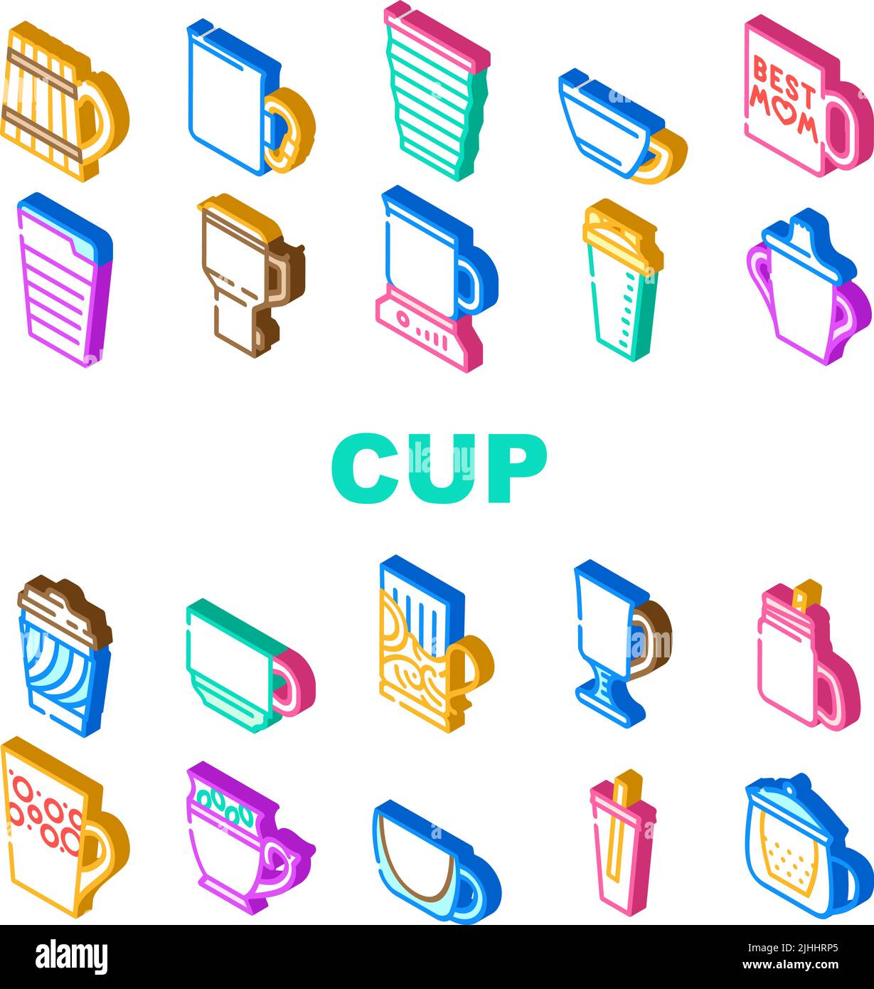 Cup Utensil For Drinking Beverage Icons Set Vector Stock Vector Image ...