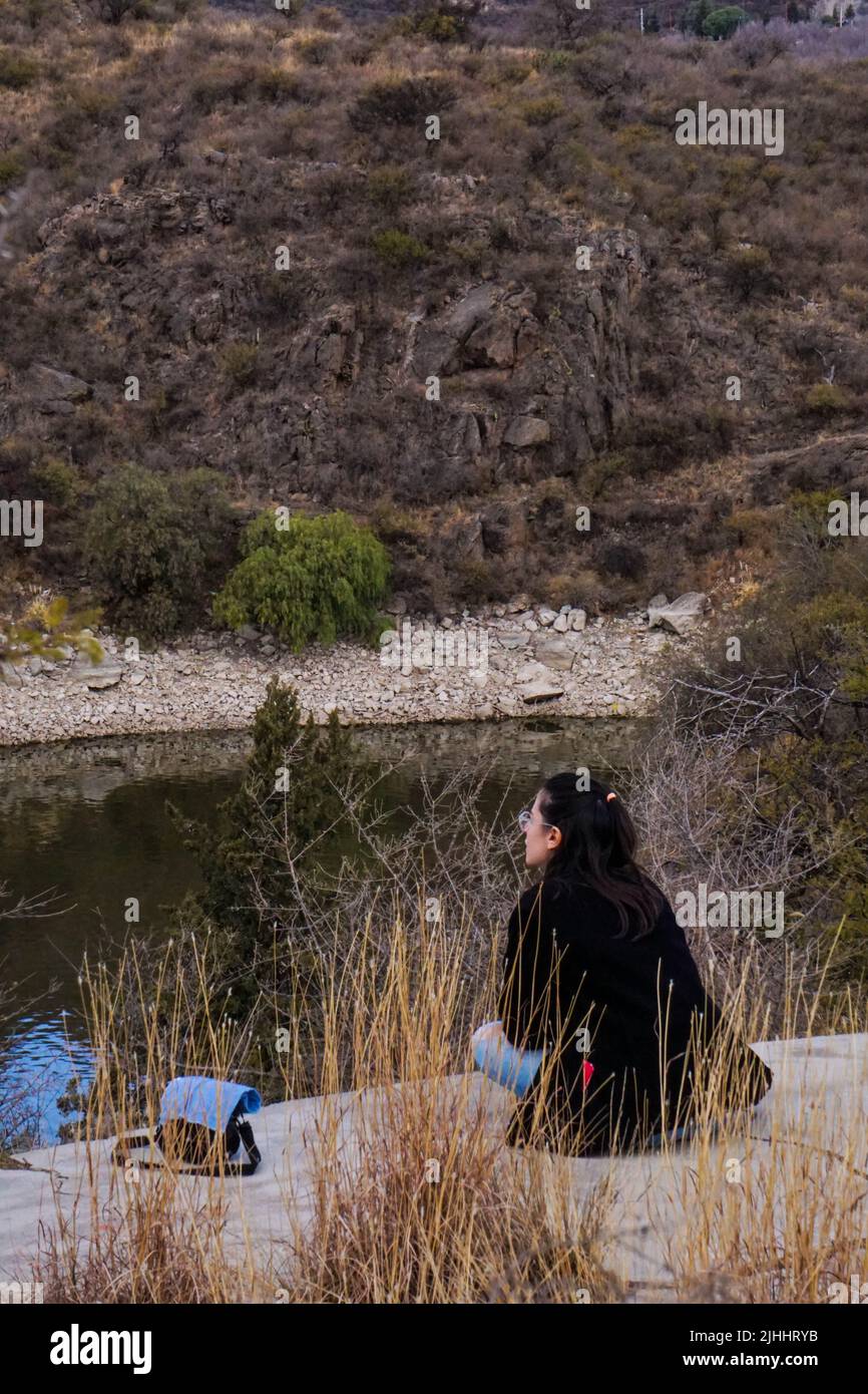 girl appreciating the landscape Stock Photo - Alamy