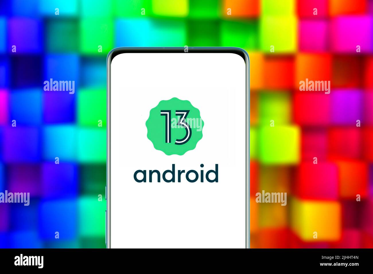 Smart phone with android 13 logo. google operating system. United ...