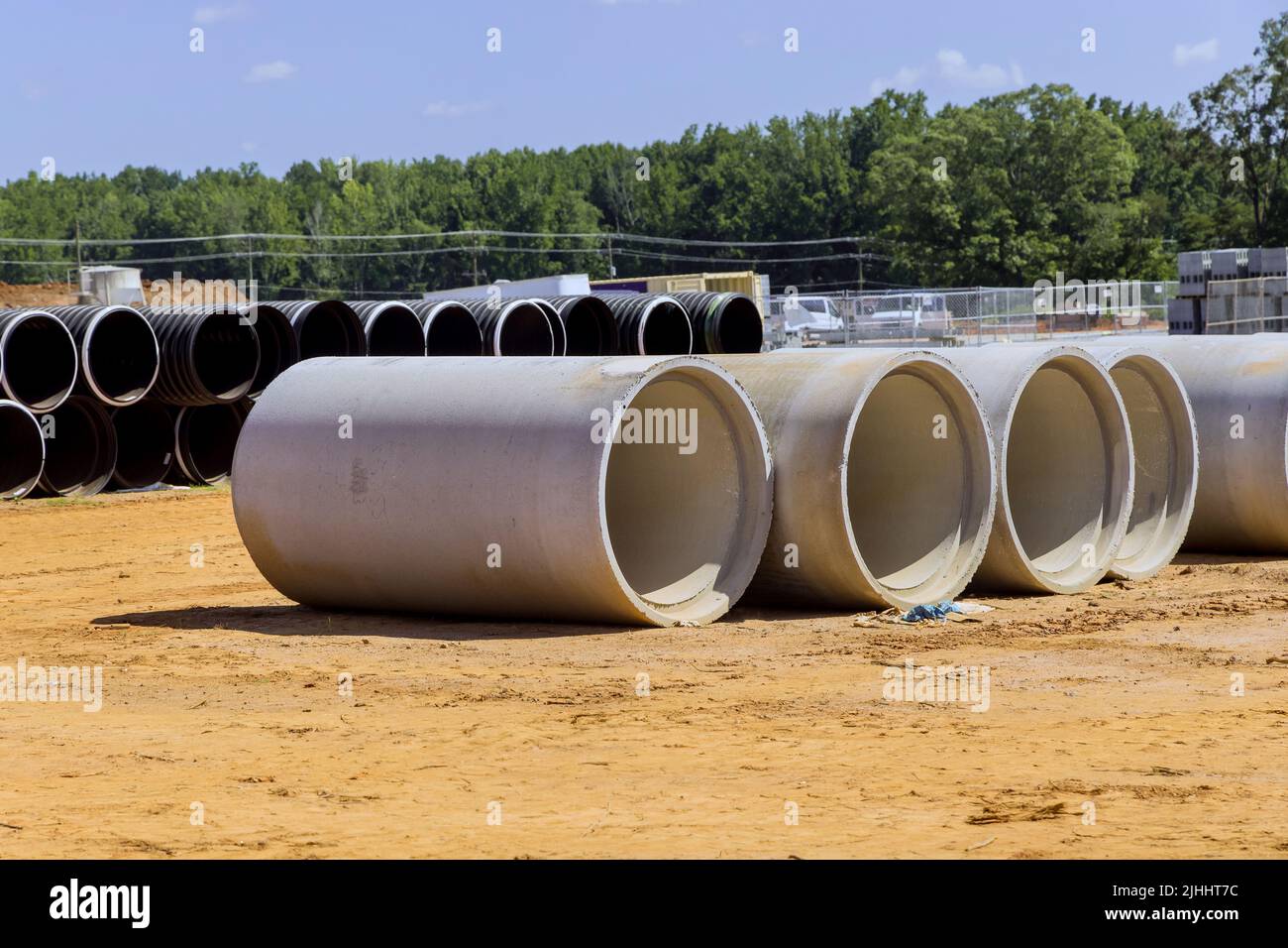 Stacked concrete pipes to construct drainage systems on materials a ...