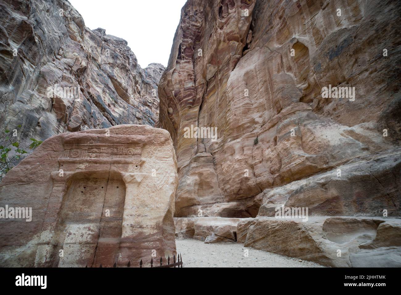 View of rocks in Petra, Jordan. Canyon between the rocks, bottom view ...