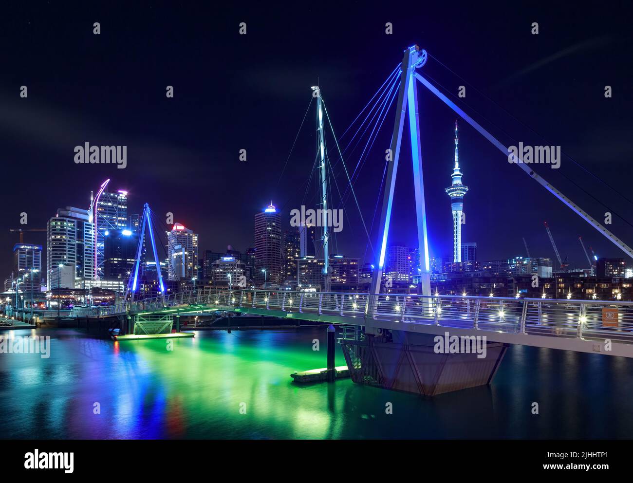 Auckland, New Zealand, at night, seen from the bridge crossing Viaduct ...