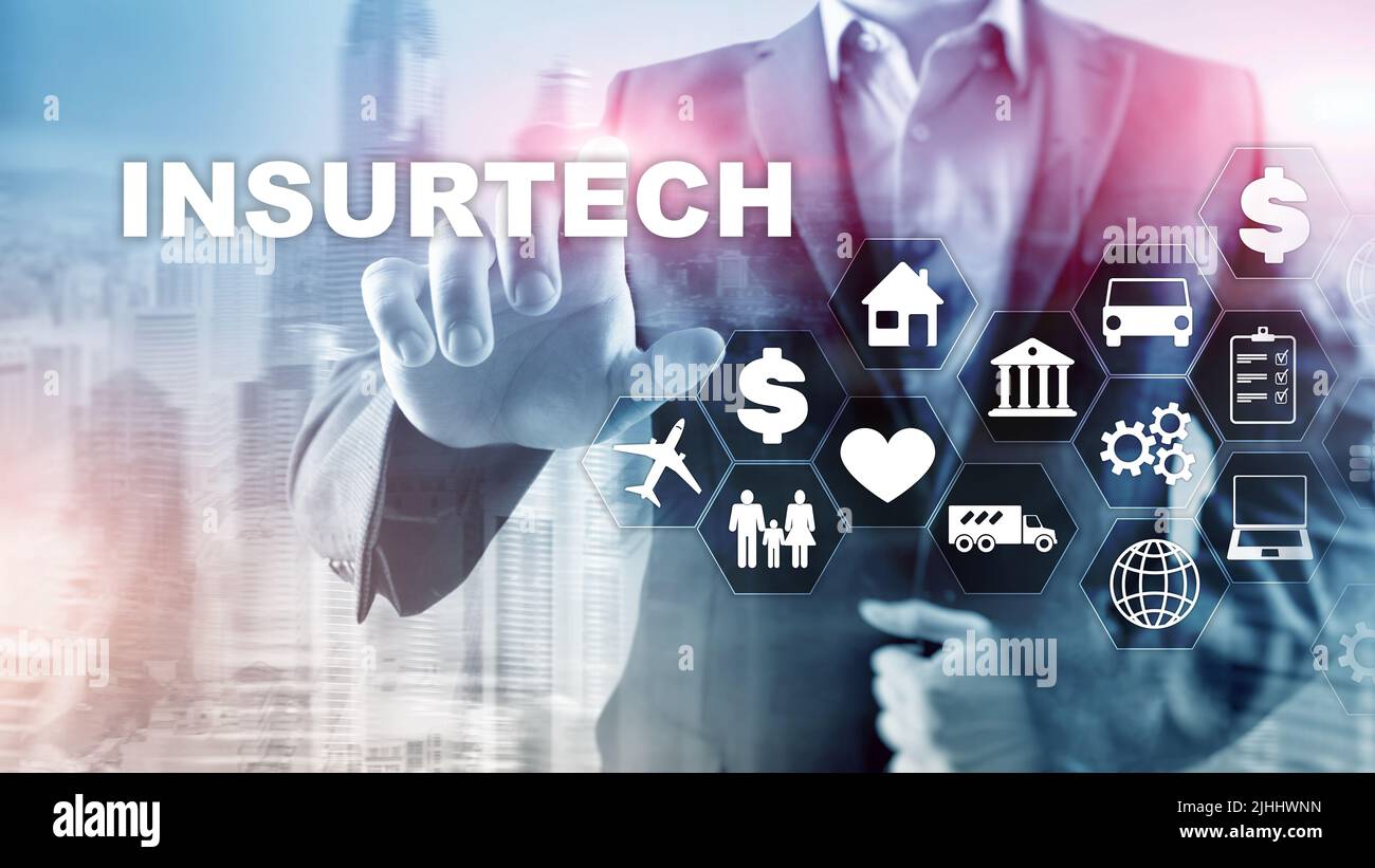 Insurance technology Insurtech concept. Inscription on a virtual screen ...