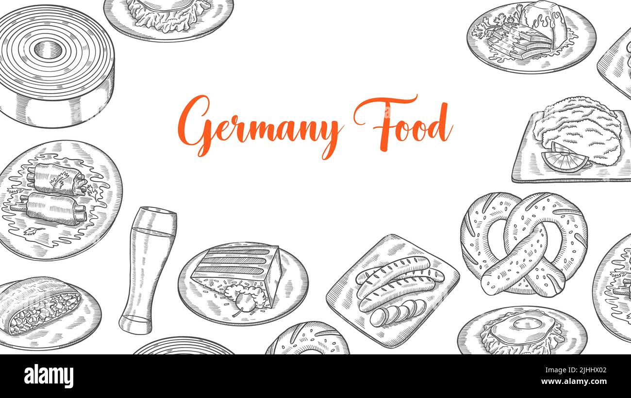 german or germany food set collection with hand drawn sketch for ...