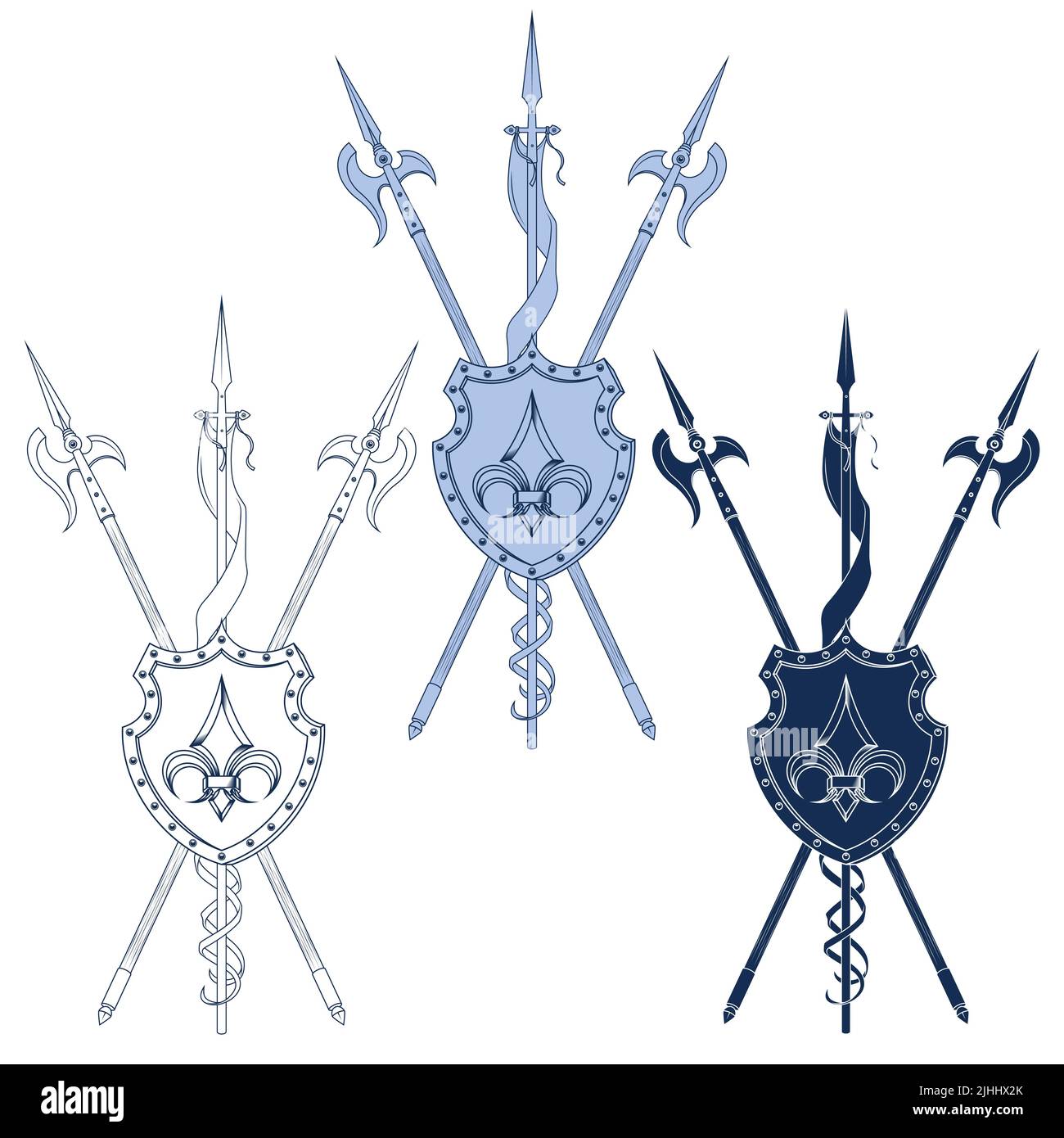 Middle ages heraldry shield vector design, coat of arms with fleur de ...