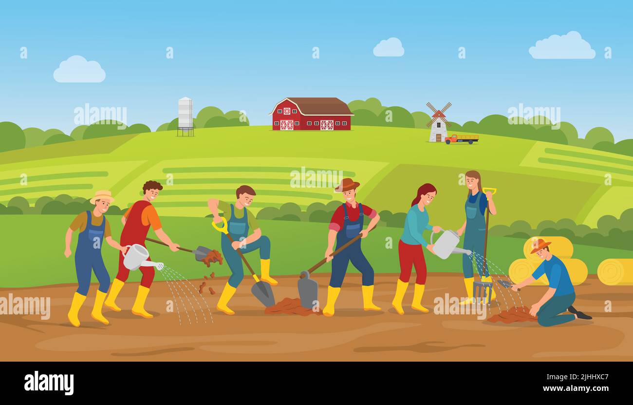 farmer people character team man and woman with some activity farming ...