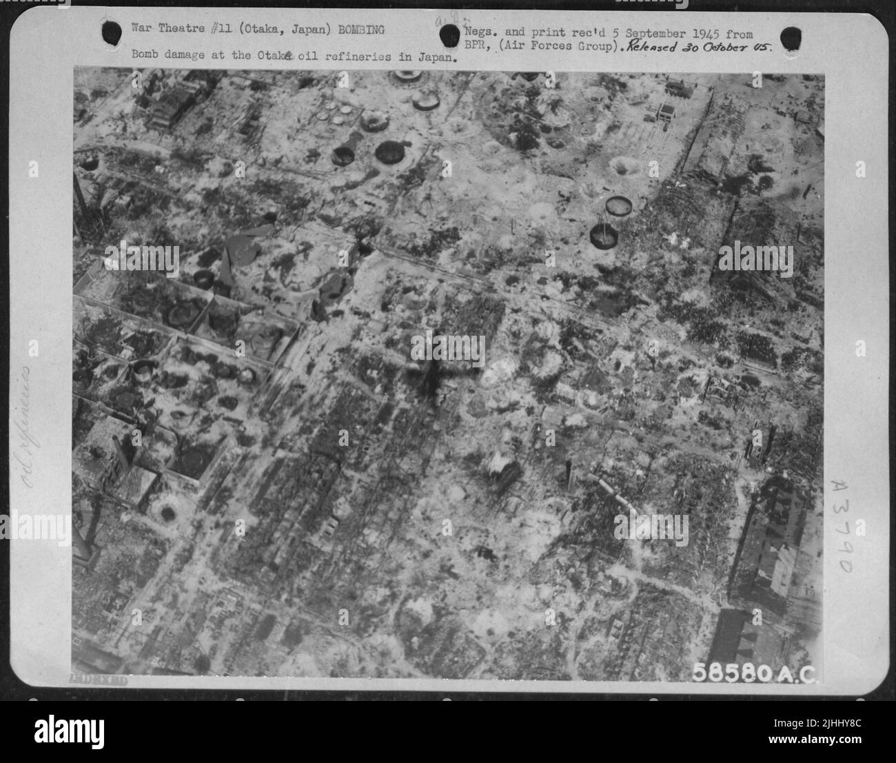 Bomb Damage At The Otaka Oil Refineries In Japan Stock Photo - Alamy