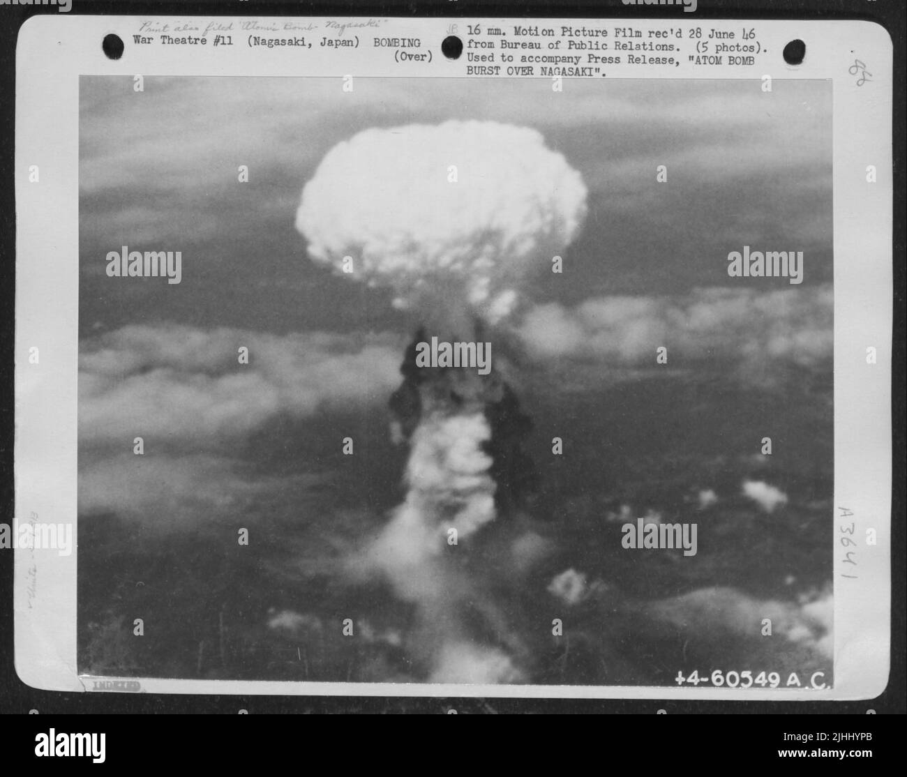 Atom Bomb Burst Over Nagasaki, Japan On 9 Aug. 1945. Two Planes Of The ...