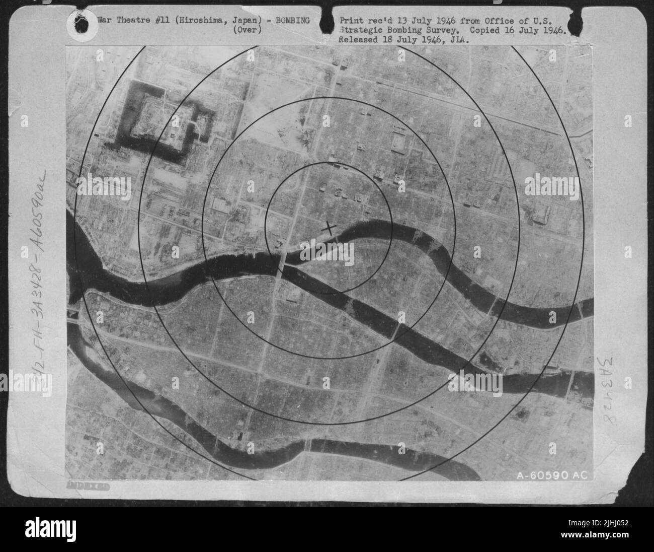 Ground Zero After Atomic Bombing Of Hiroshima, Japan. 1,000 Ft. Circles ...