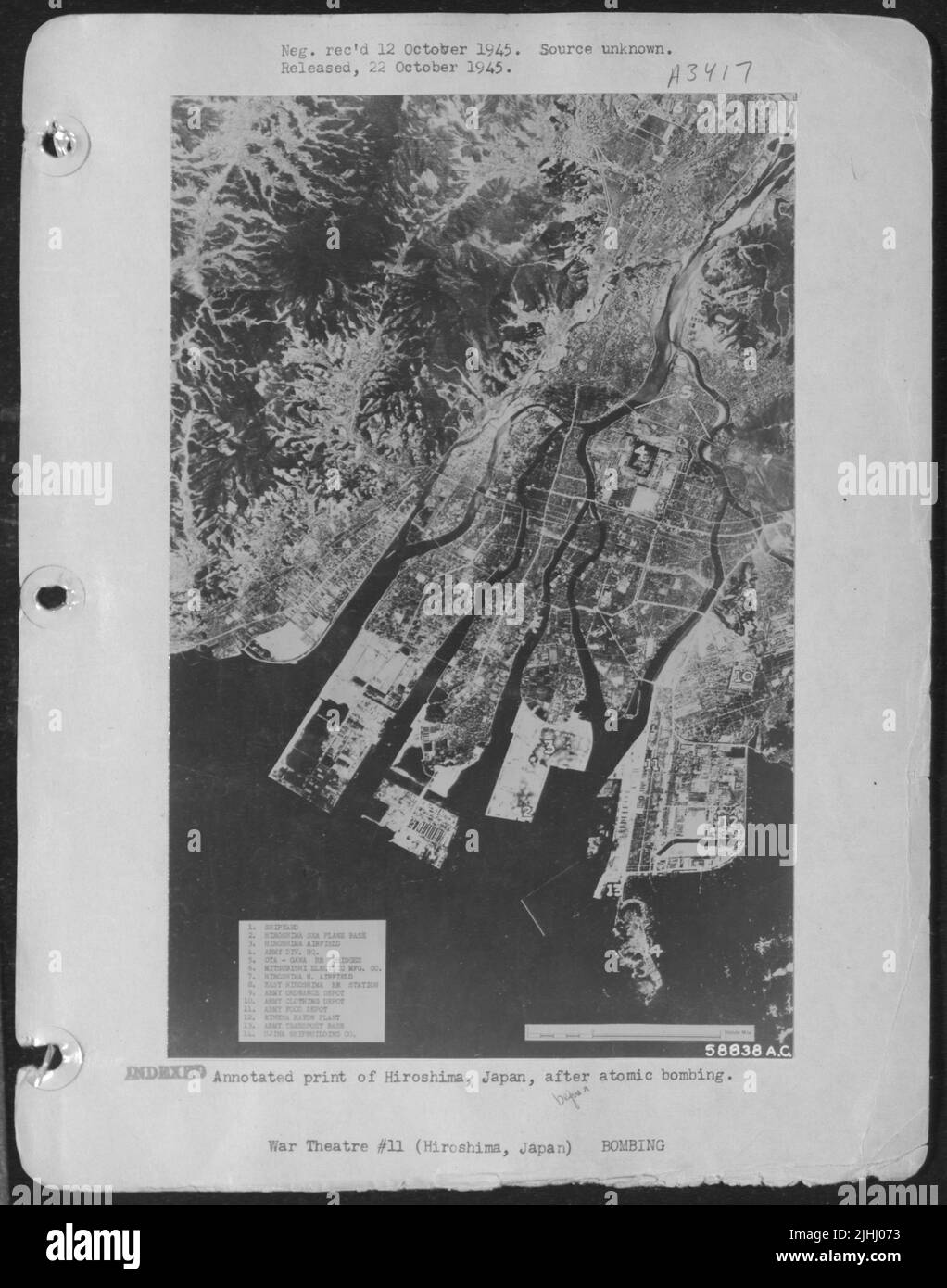 Annotated Print Of Hiroshima, Japan, After Atomic Bombing Stock Photo ...
