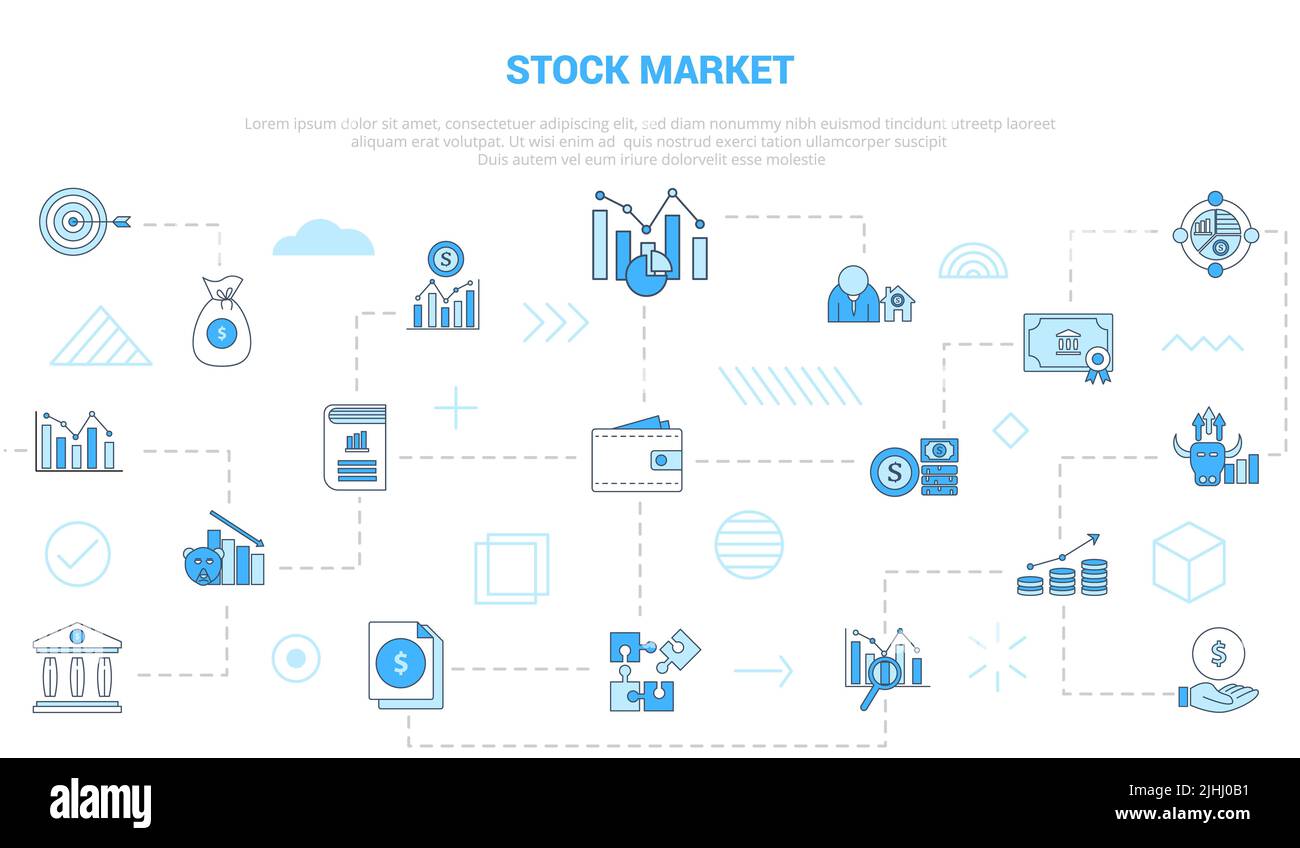 stock market concept with icon set template banner with modern blue color style vector ...
