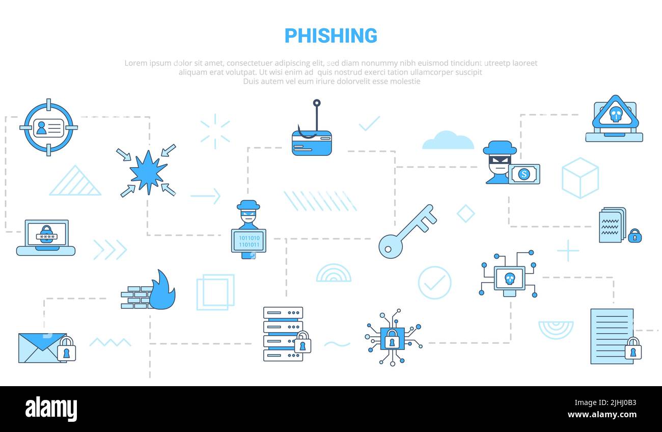 phishing concept with icon set template banner with modern blue color style vector illustration ...