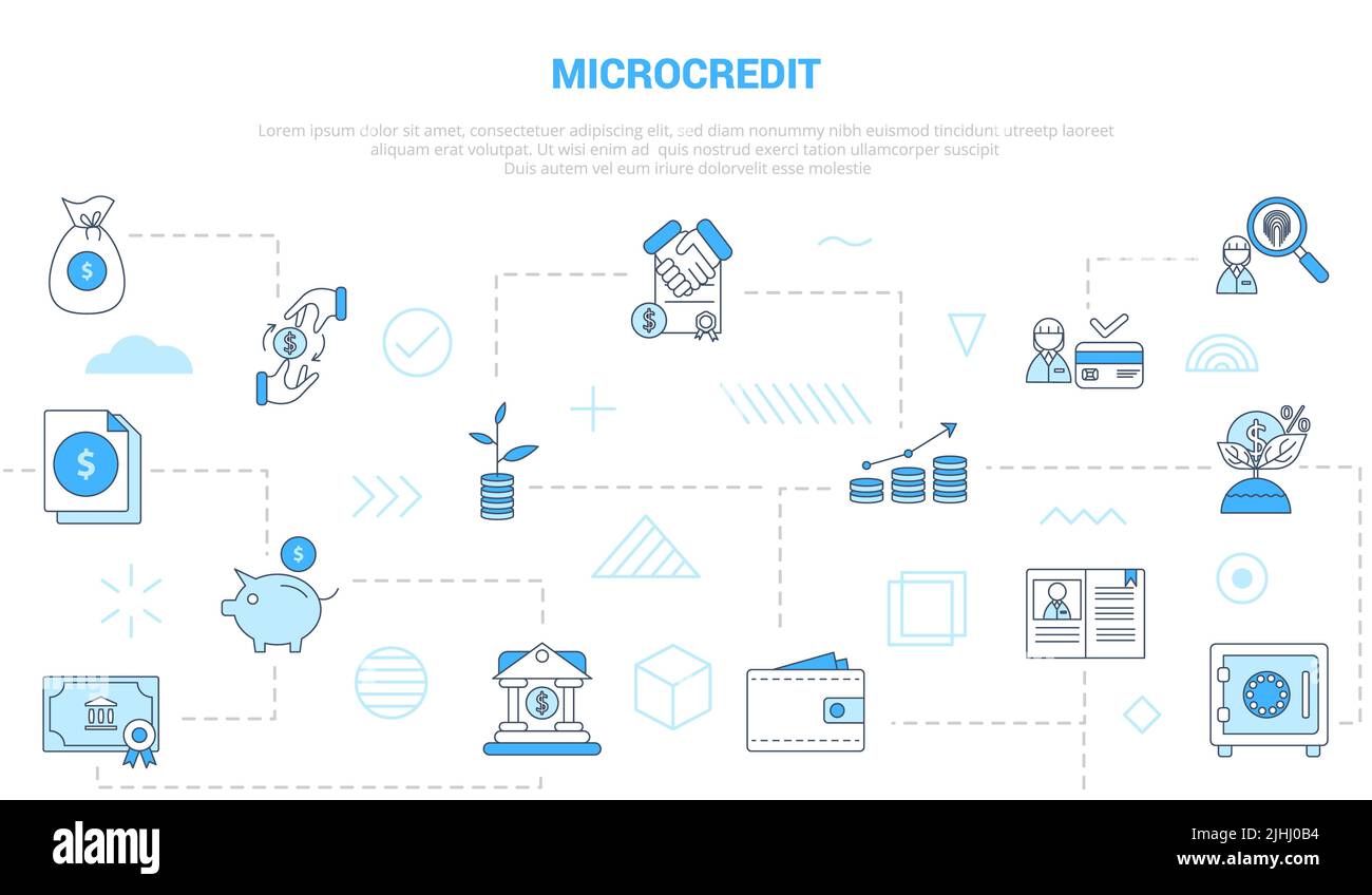 microcredit concept with icon set template banner with modern blue ...