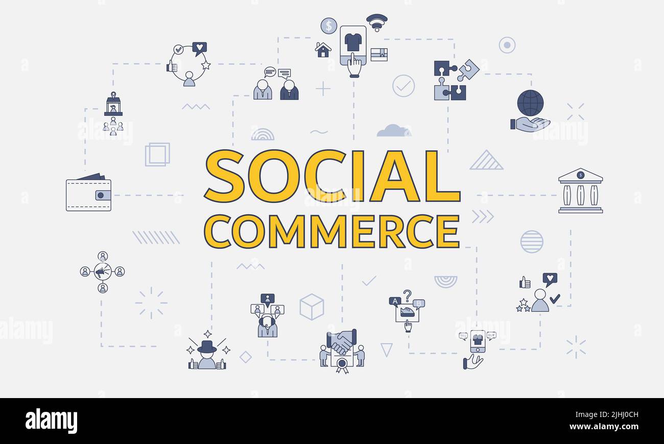 social commerce concept with icon set with big word or text on center ...
