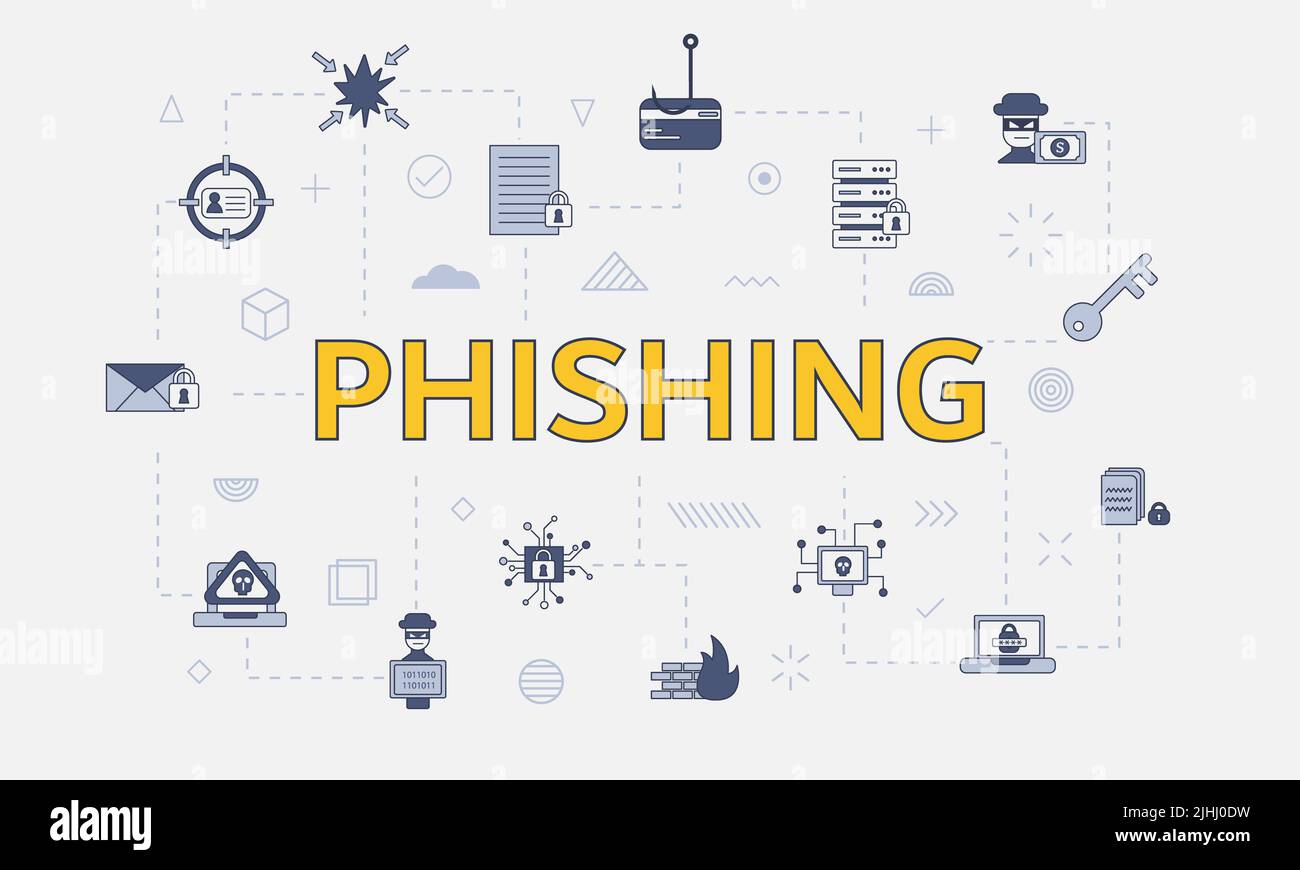 phishing concept with icon set with big word or text on center vector ...