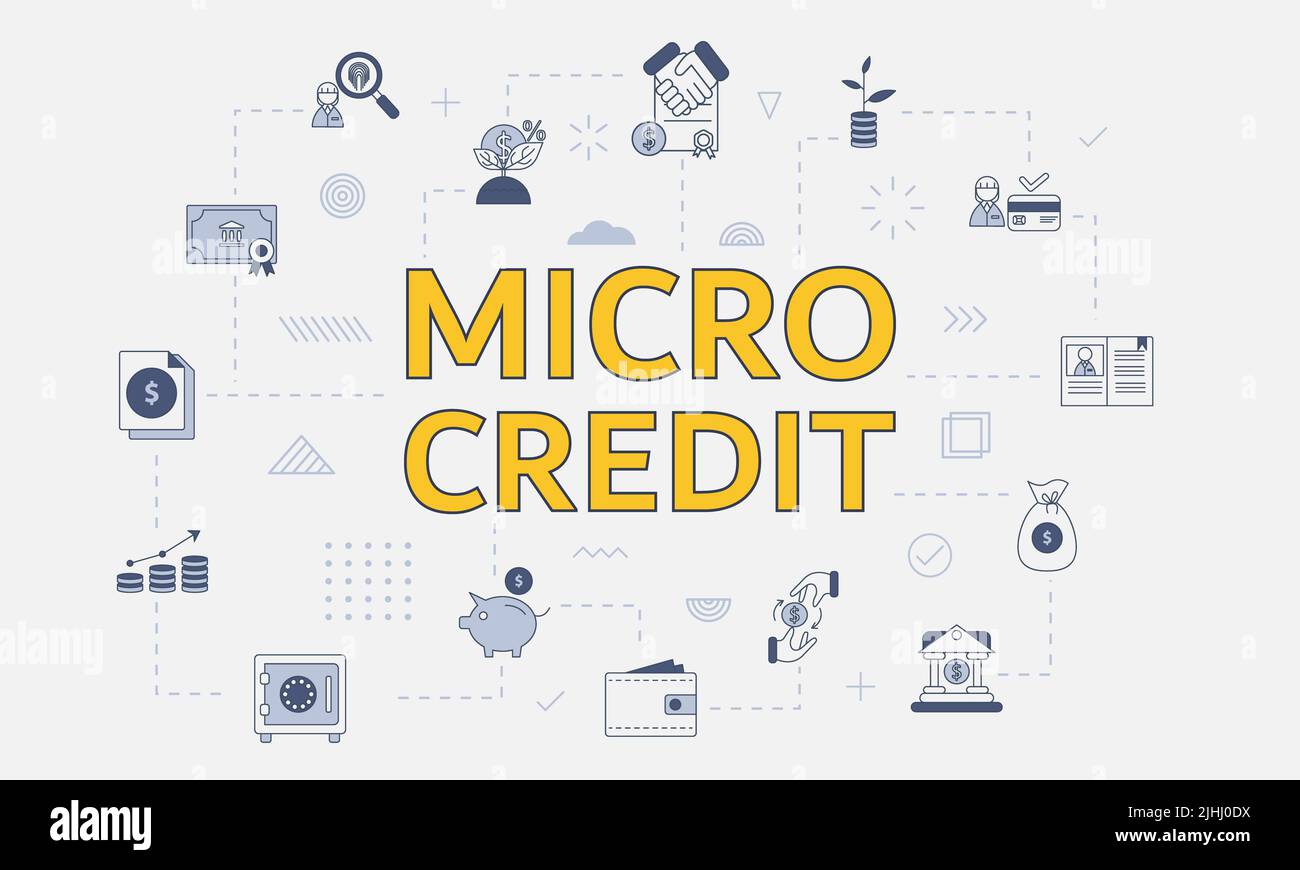 microcredit concept with icon set with big word or text on center ...