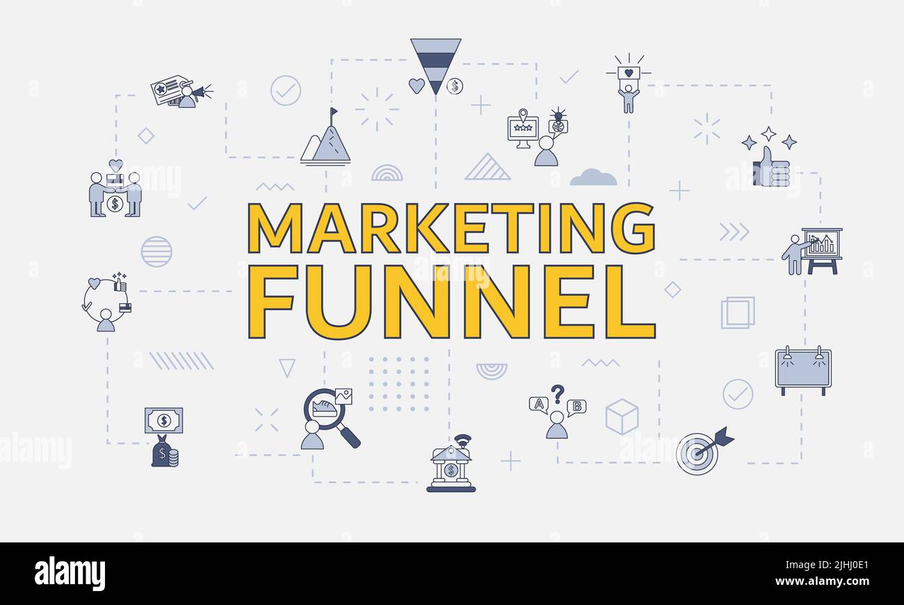 marketing funnel concept with icon set with big word or text on center ...