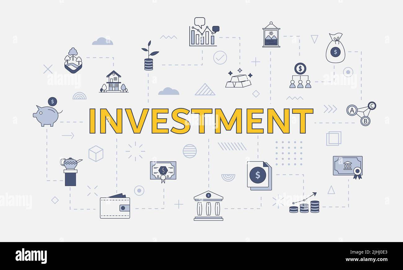 investment concept with icon set with big word or text on center vector ...