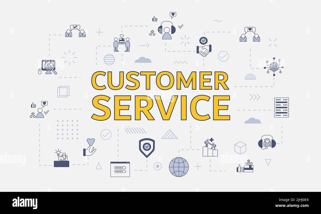 customer service concept with icon set with big word or text on center ...