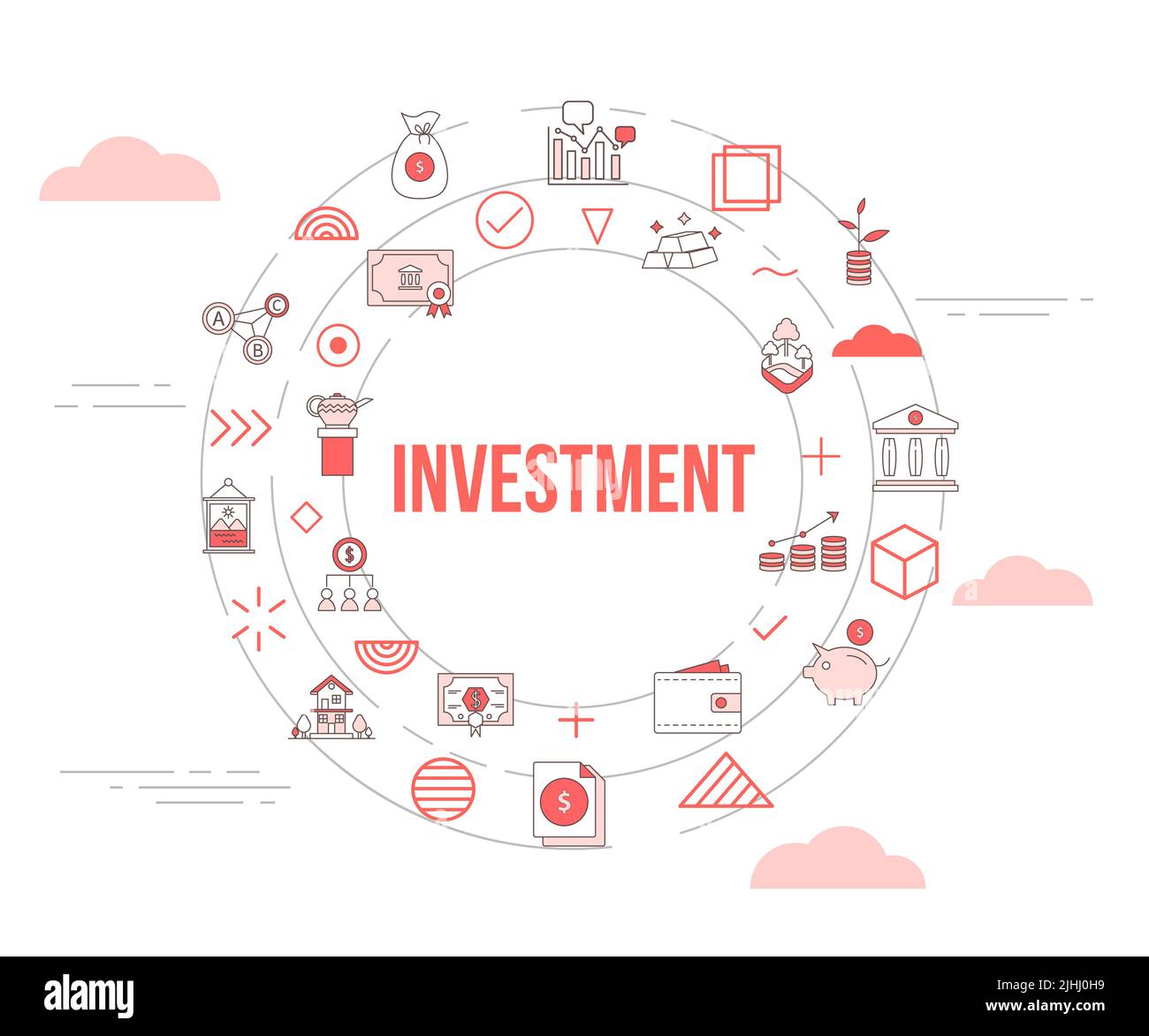 investment concept with icon set template banner and circle round shape ...