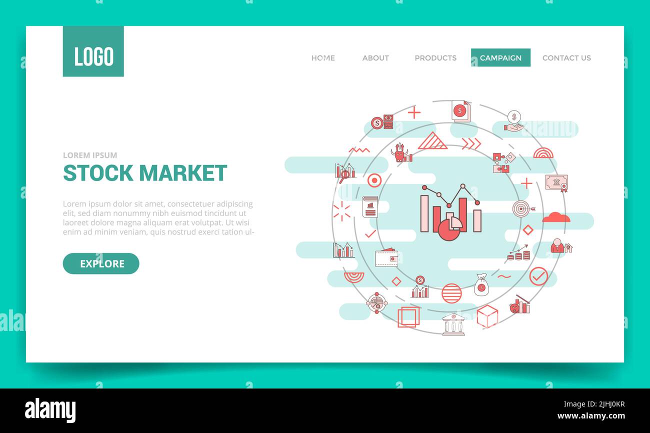 stock market concept with circle icon for website template or landing ...