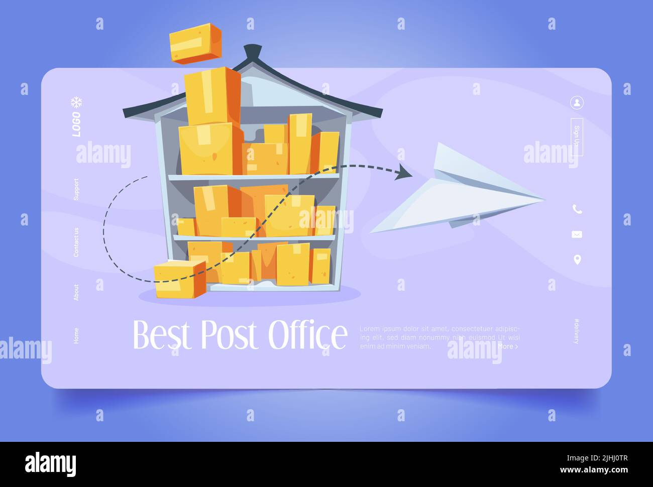 Best post office cartoon landing page. Parcel shipping, fast delivery ...