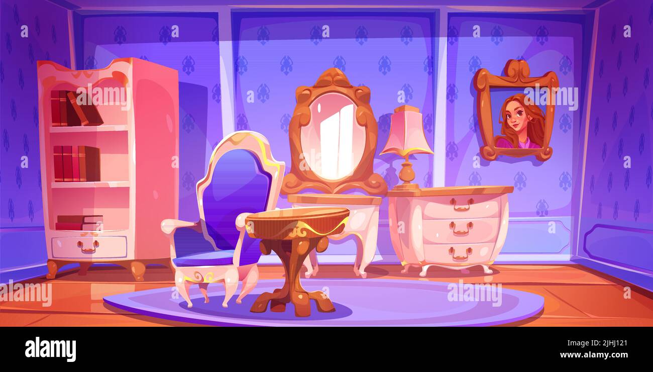 Princess violet living room, empty cozy purple interior with elegant ...